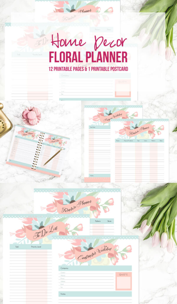 Floral Home Decorating Planner: 12 Printables & 1 Printable Postcard ...
